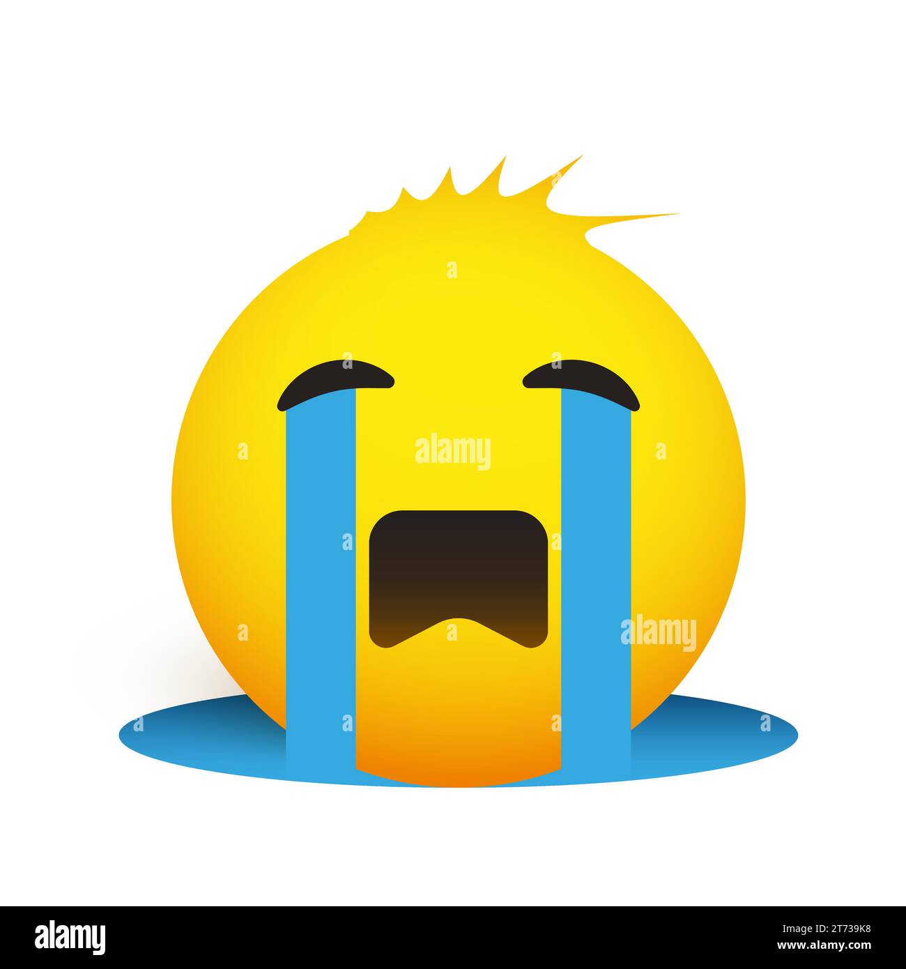 Crying Sad Emoji with Funny Blowsy Hair - Simple Emoticon Design on ...