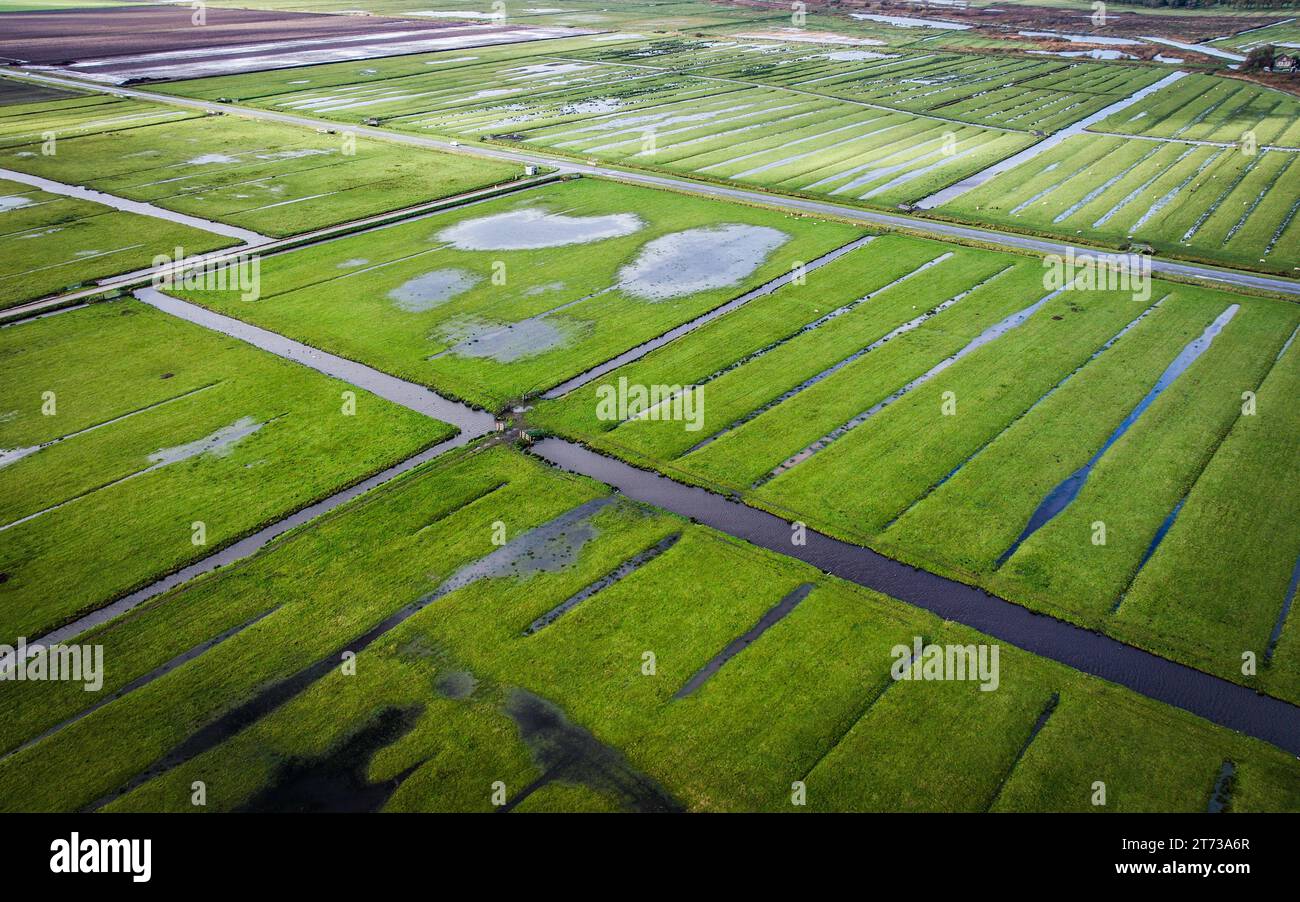 STRIJEN - A drone photo of flooded meadows due to the heavy rainfall of ...