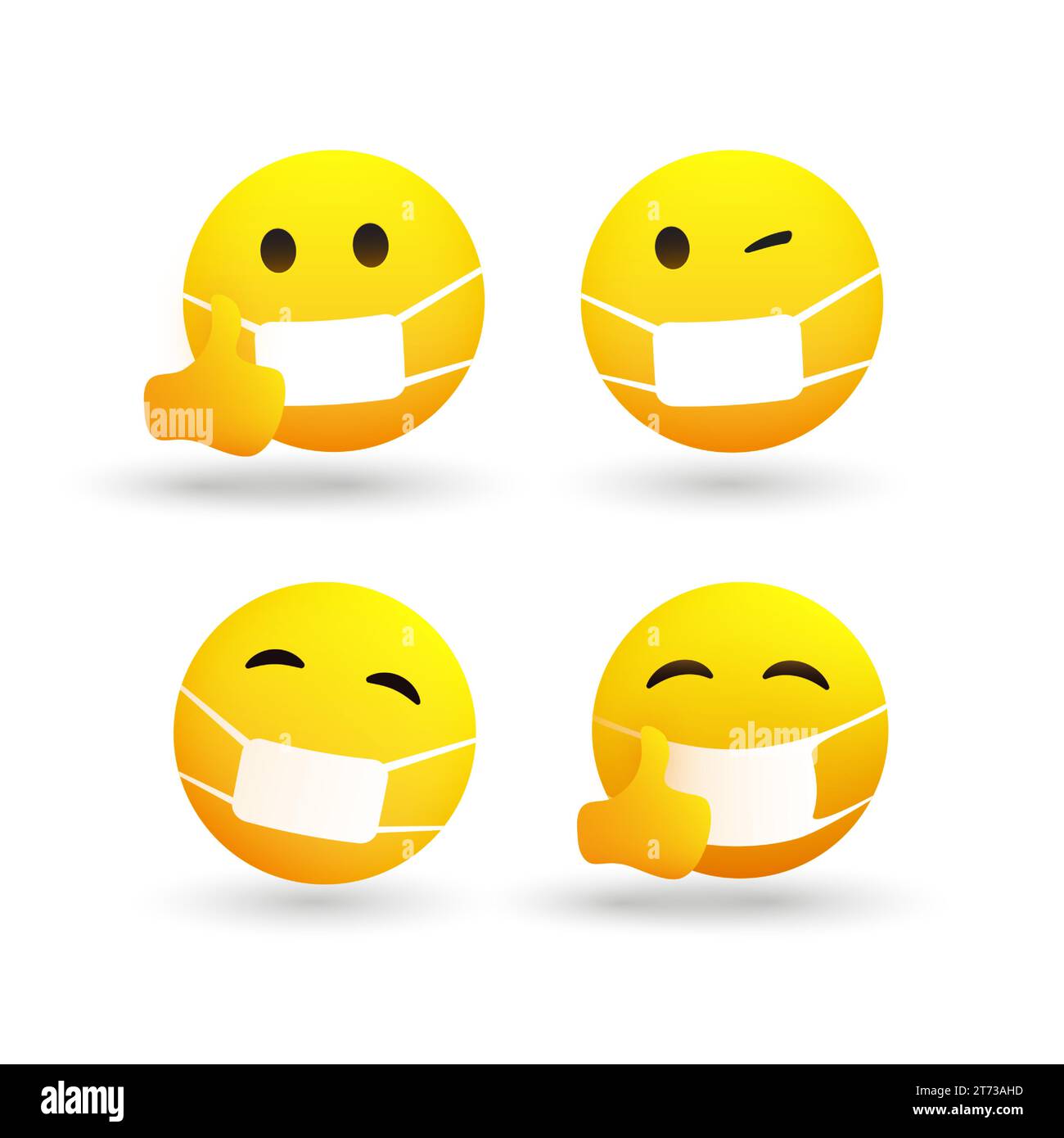 Set of Emoticons with Face Mask - Simple Shiny Happy Emoticon Clip-Art ...