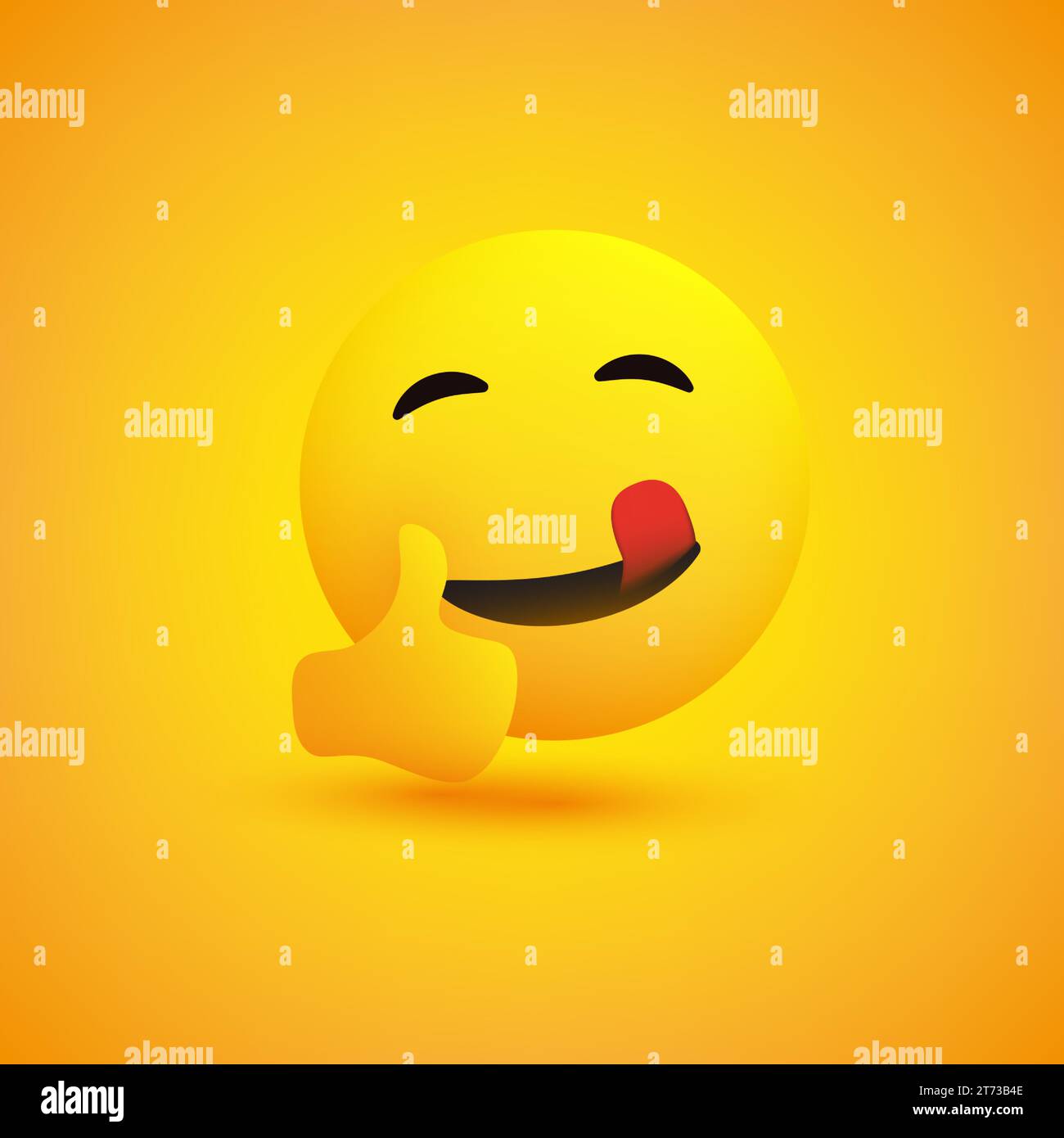 Smiling, Mouth Licking Emoji Showing Thumbs Up - Simple Happy Emoticon ...