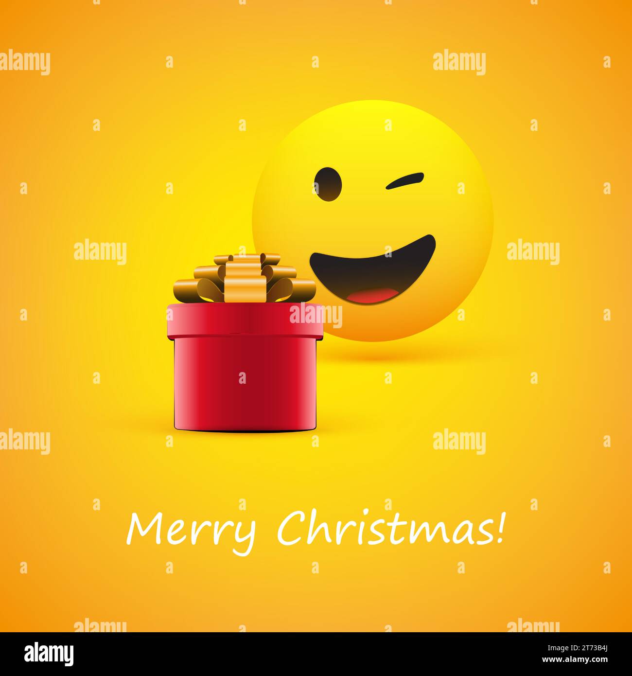 Merry Christmas! - Smiling and Winking Emoji with Red Gift Box - Simple ...