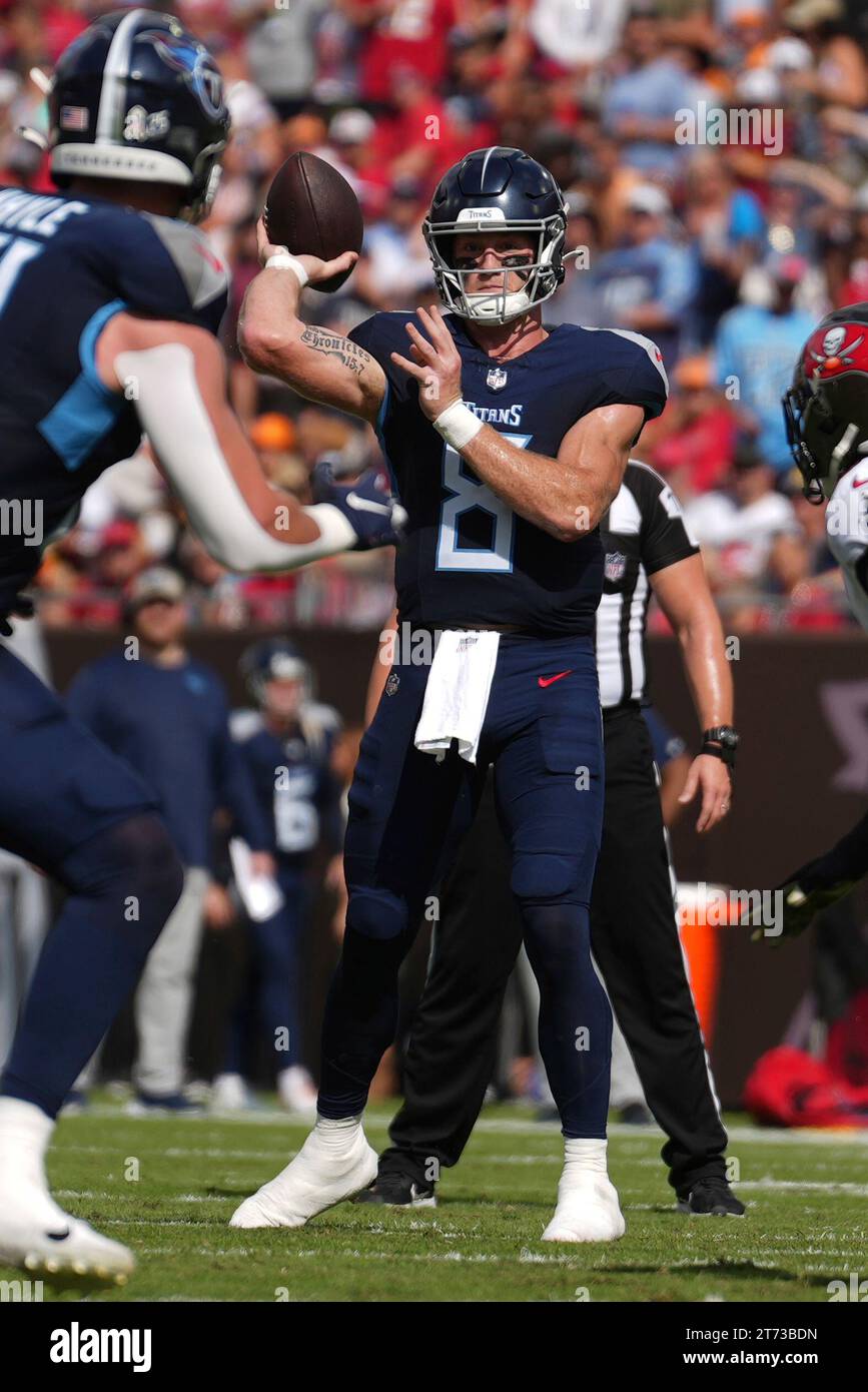 Tennessee Titans quarterback Will Levis (8) makes a pass attempt during ...