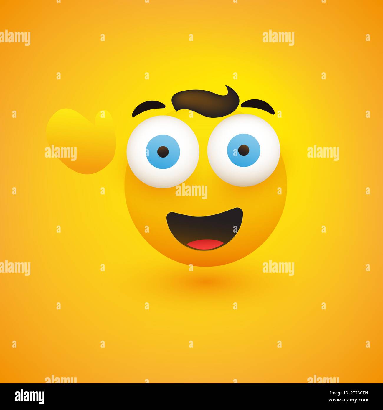 Smiling Emoji - Simple Happy Waving Emoticon with Pop Out Eyes and Hair ...