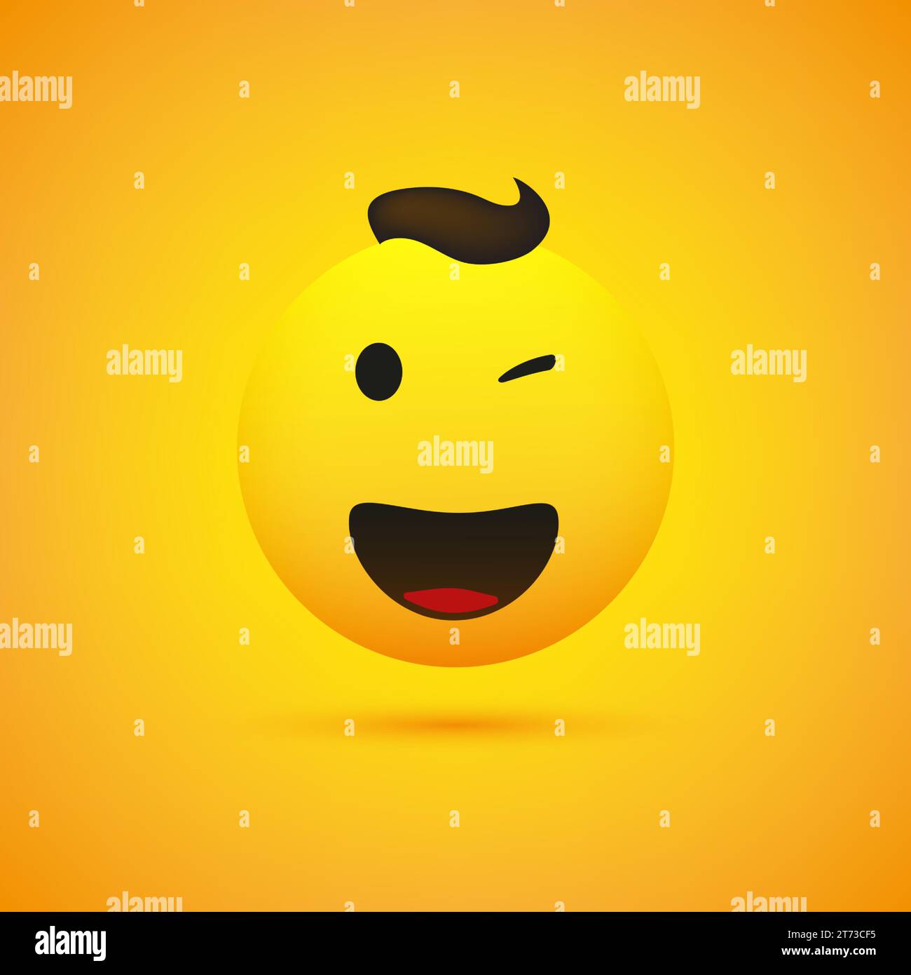 Smiling, Winking Emoji - Simple Happy Emoticon on Yellow Background ...