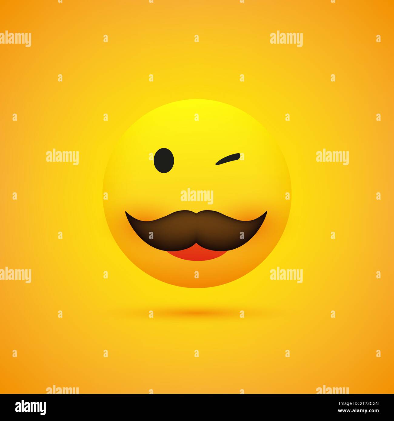 Smiling, Winking Emoji - Simple Happy Emoticon with Mustache on Yellow ...