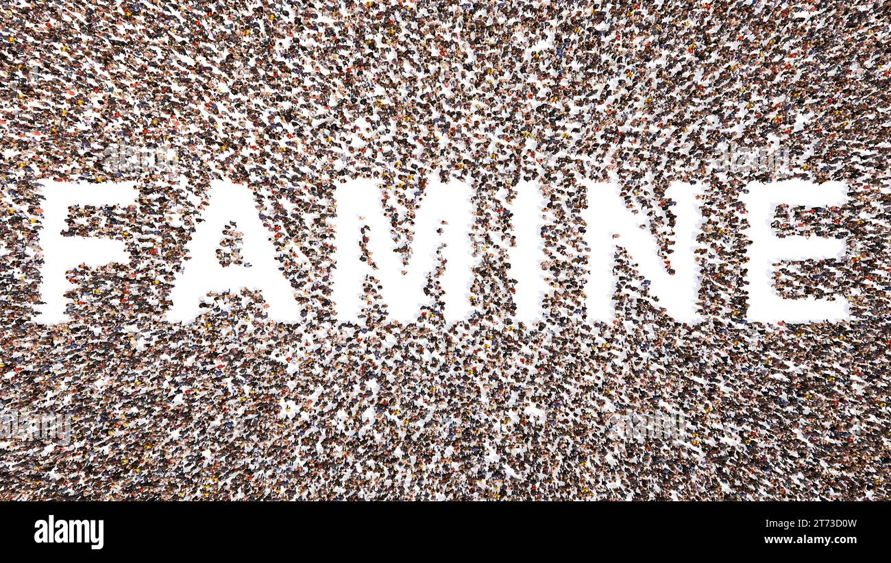 Concept conceptual large community of people forming the word FAMINE 3d ...