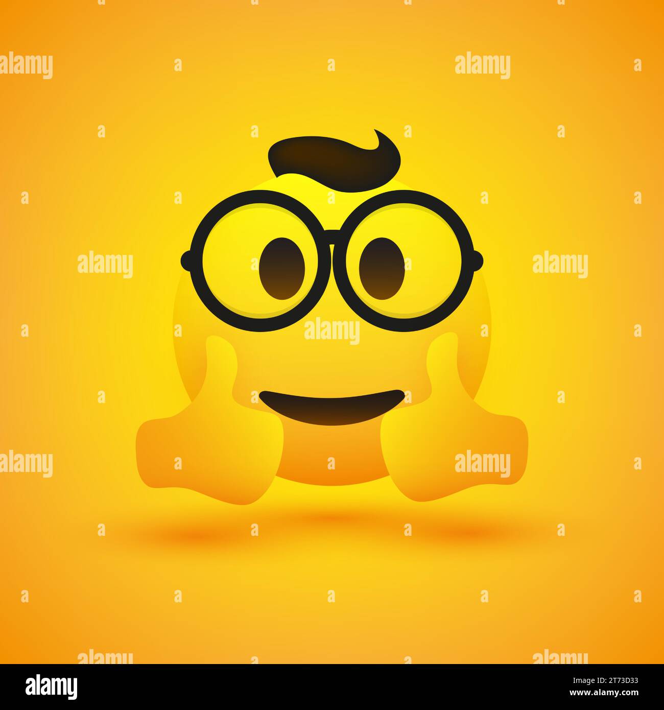 Smiling Happy Cheerful Young Male Nerd Emoji with Hair and Glasses ...