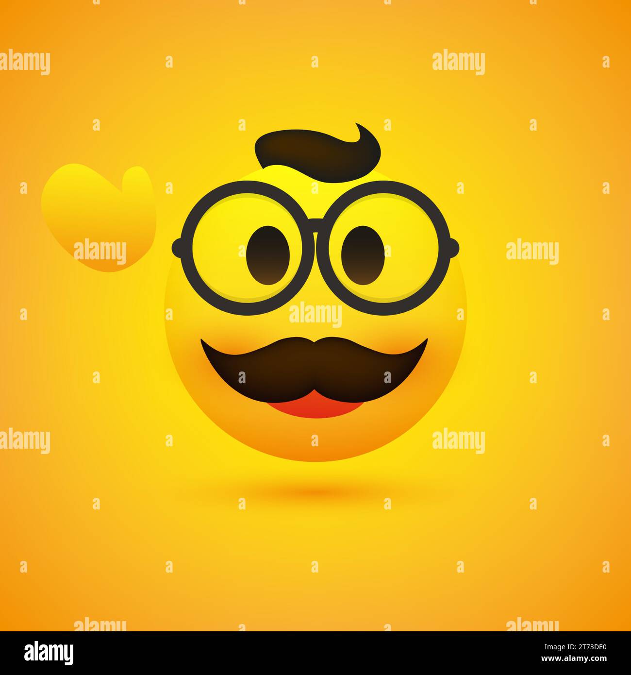 Smiling Emoji - Simple Happy Male Emoticon with Glasses, Waving Hand ...