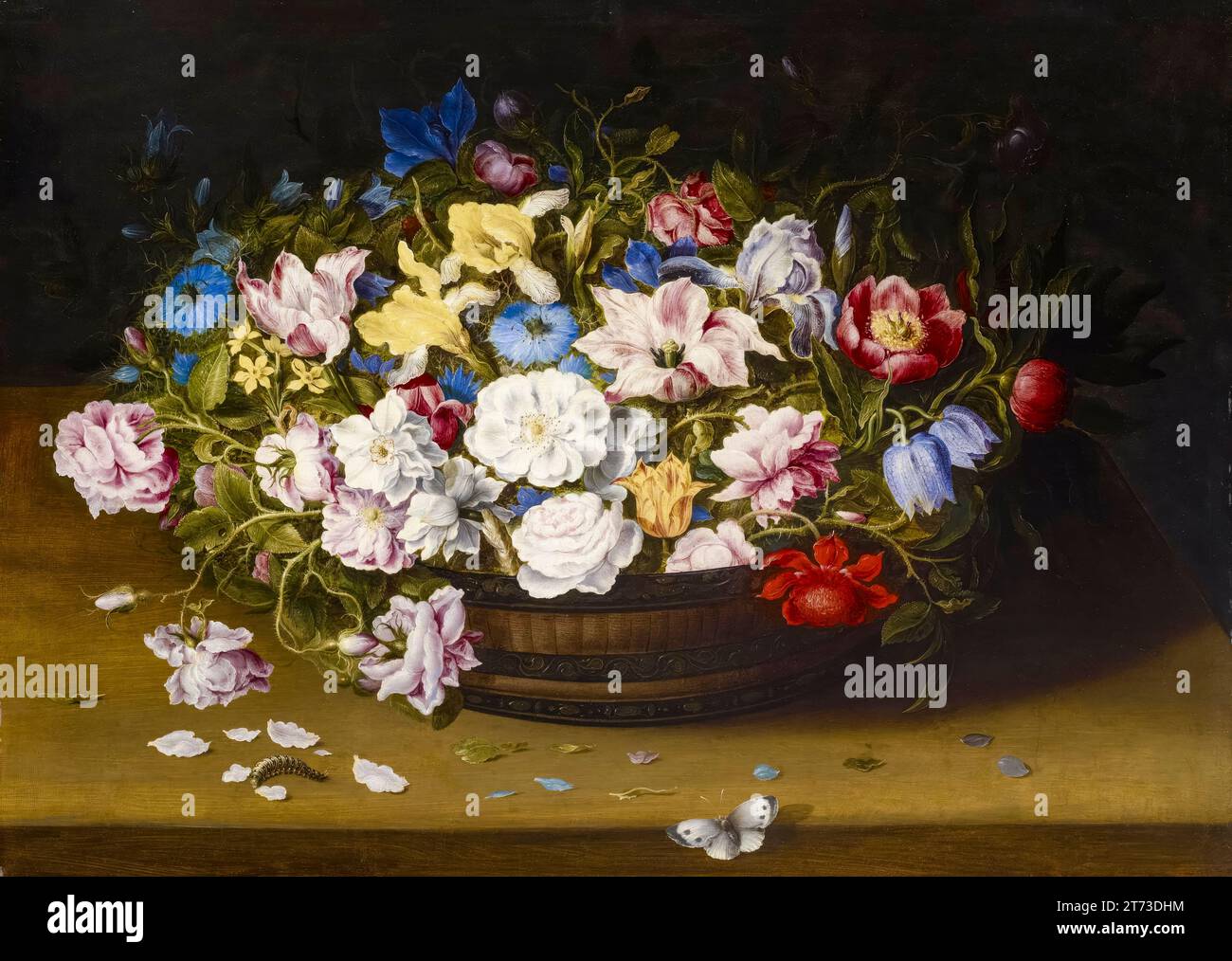 Osias Beert, Basket of Flowers, still life painting in oil on panel ...