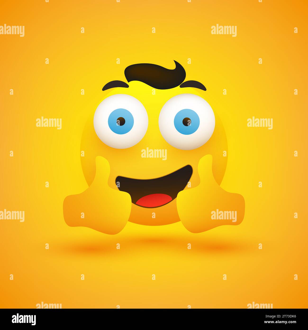 Smiling Happy Young Male Emoji with Hair, Pop Out Wide Open Blue Eyes ...