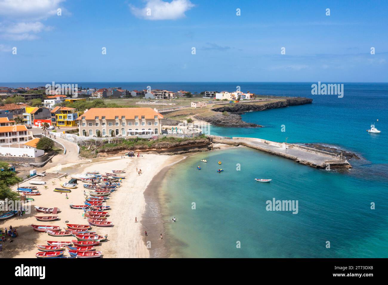 Aerial view of Tarrafal beach in Santiago island in Cape Verde - Cabo ...