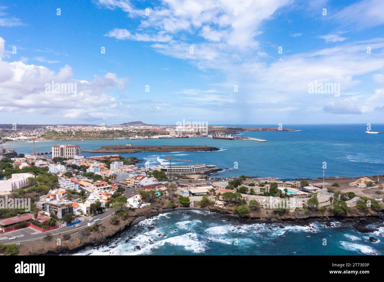 Aerial view of Praia city in Santiago - Capital of Cape Verde Islands ...