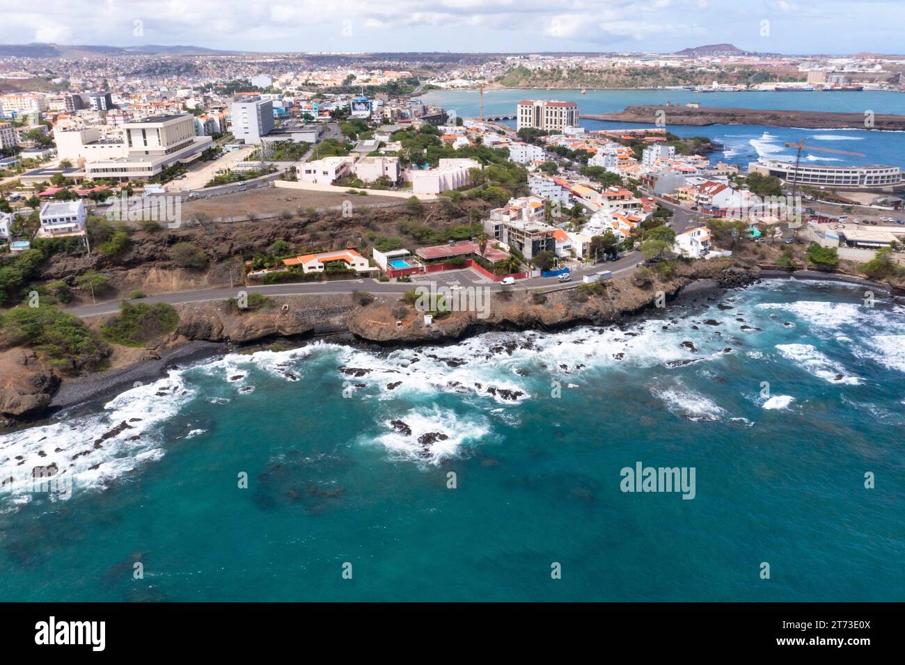 Aerial view of Praia city in Santiago - Capital of Cape Verde Islands ...