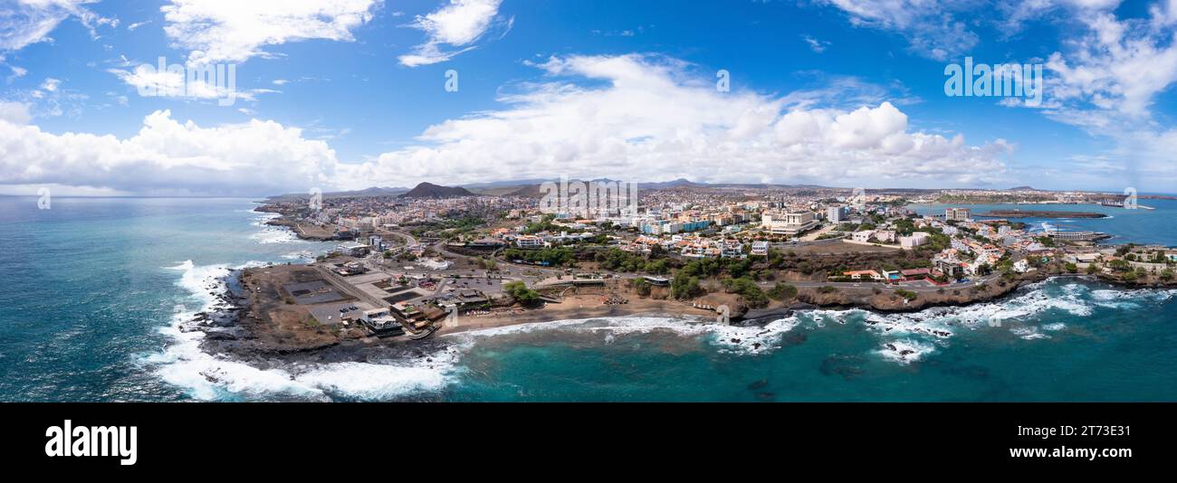 Aerial view of Praia city in Santiago - Capital of Cape Verde Islands ...