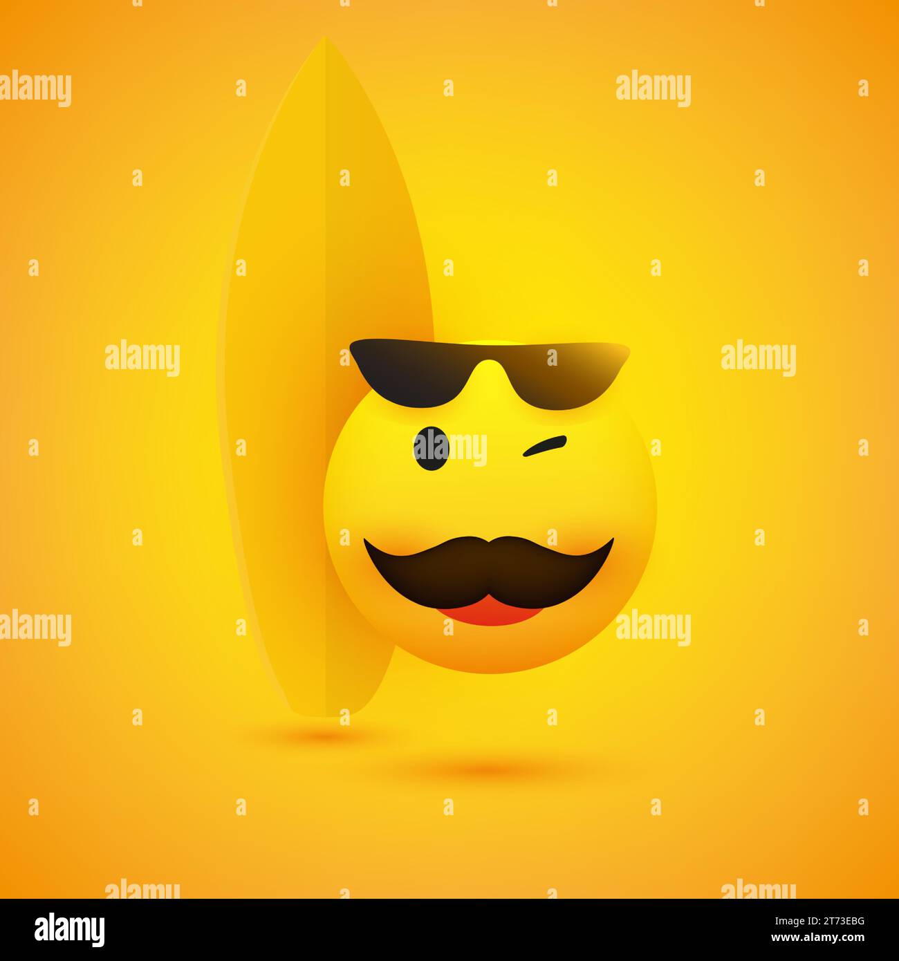 Simple Happy Cheerful Winking Male Surfer Emoticon with Mustache ...