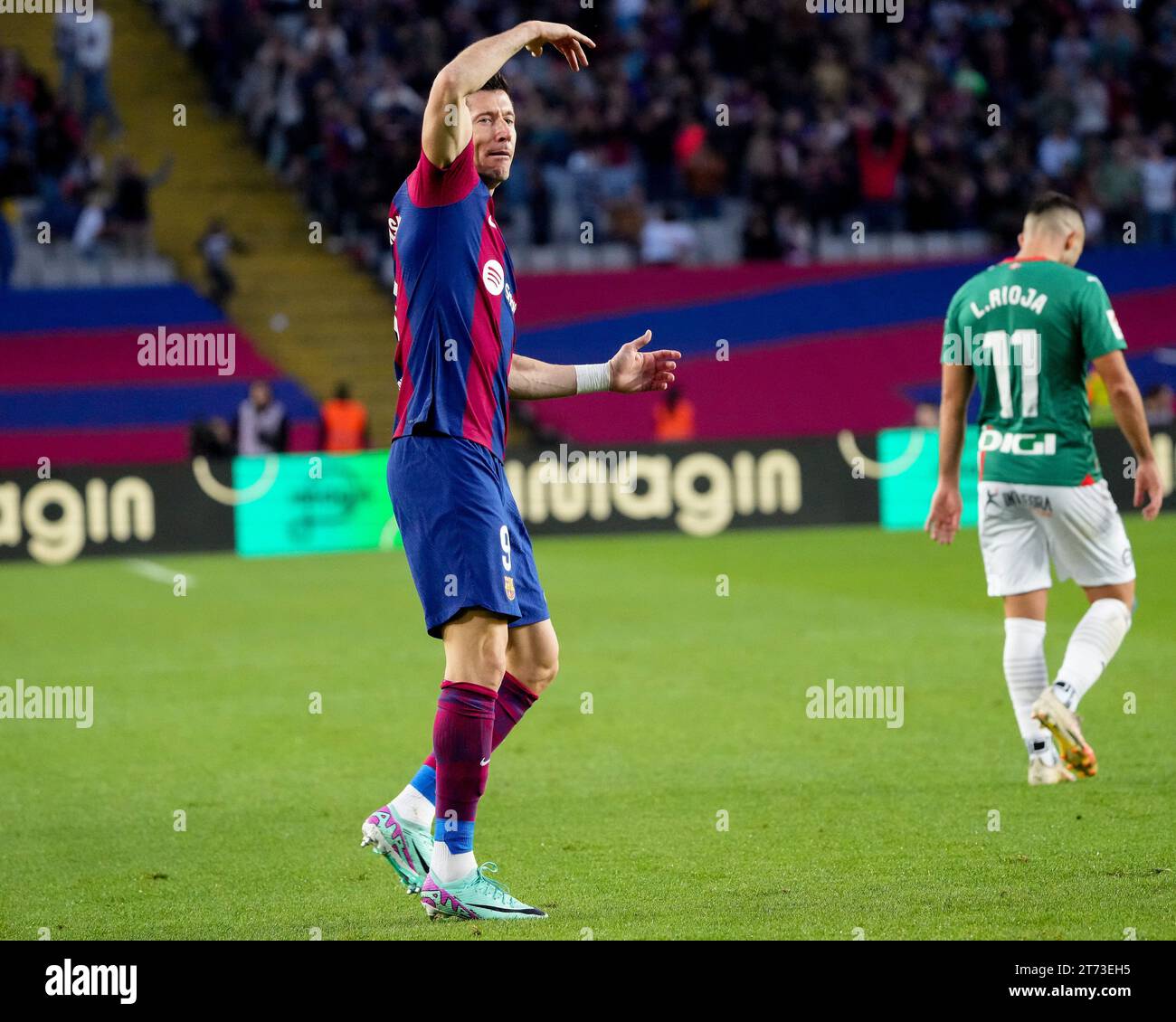 Robert Lewandowski of FC Barcelona Celebrates scoring his goal during ...