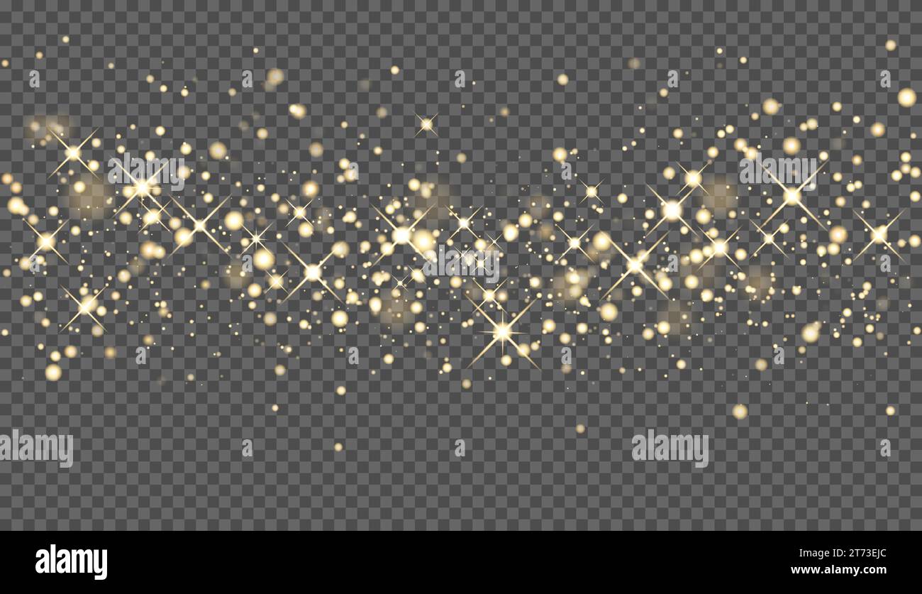 Glowing gold sparkles. The glitter of golden dust in the rays of light ...