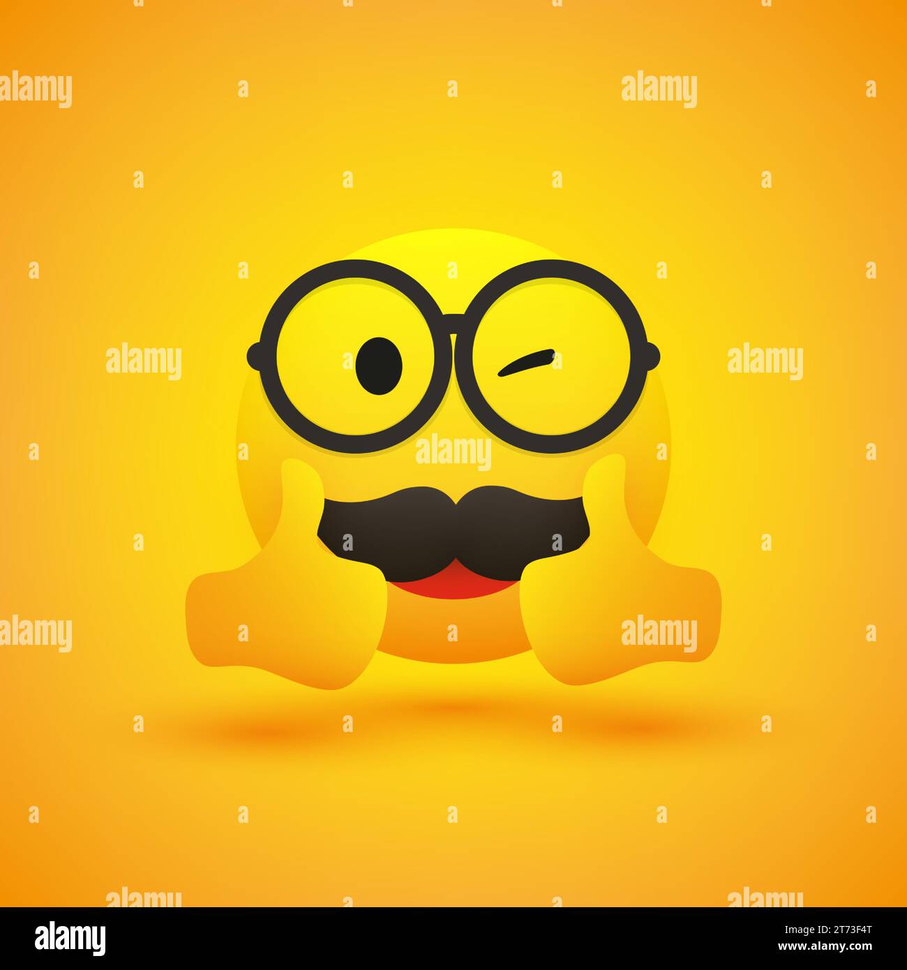 Smiling, Whinking Happy Cheerful Positive Male Nerd Emoji with Mustache ...