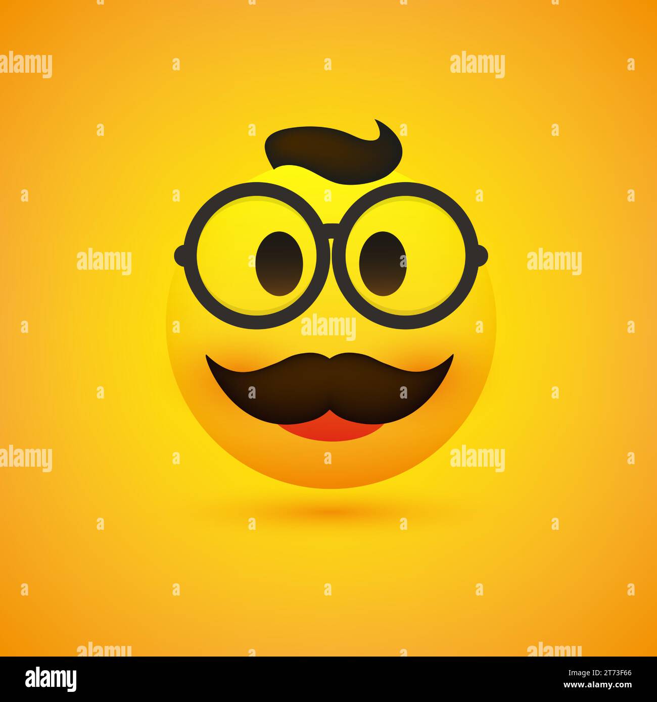 Smiling Emoji - Simple Happy Male Emoticon with Glasses, Hair and ...