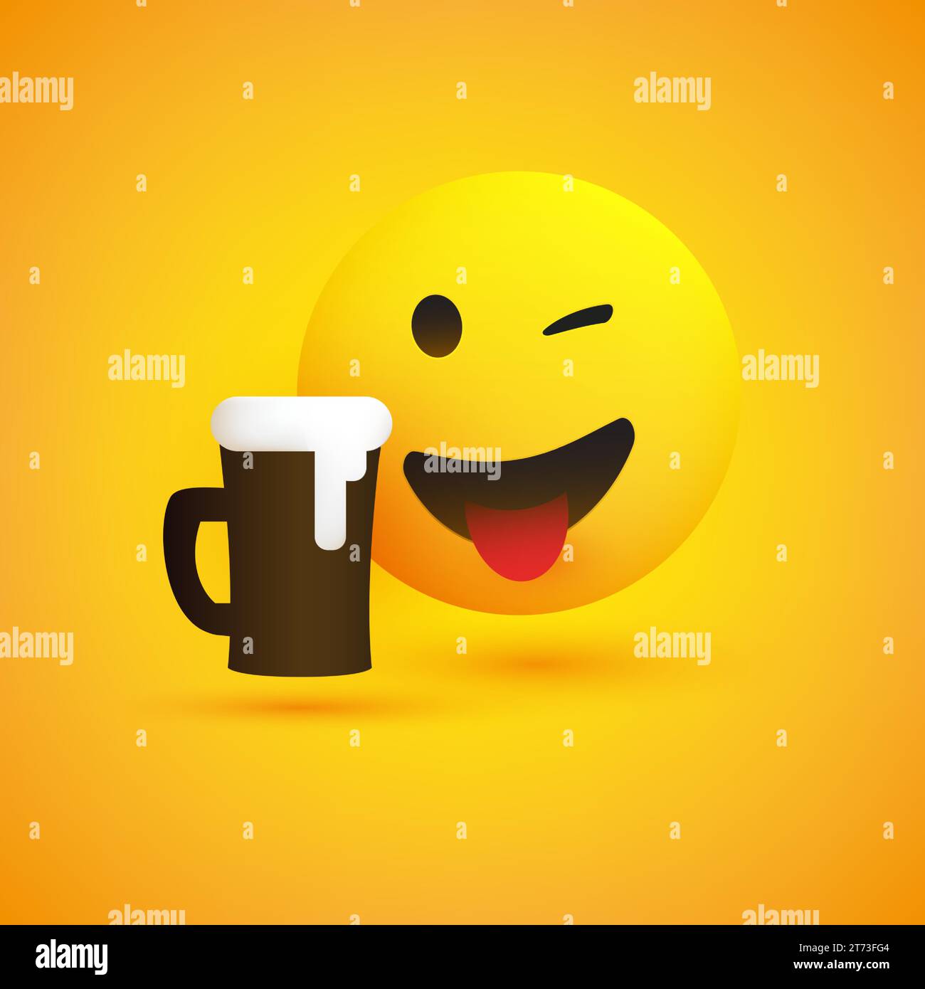 Smiling and Winking, Cheering Emoji, Enjoying the Taste of the Frothy ...