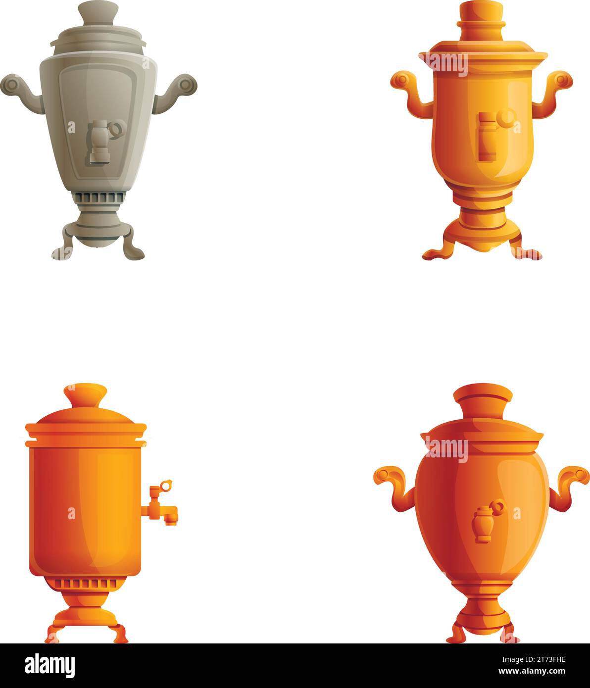 Samovar icons set cartoon vector. Hot drink production equipment ...