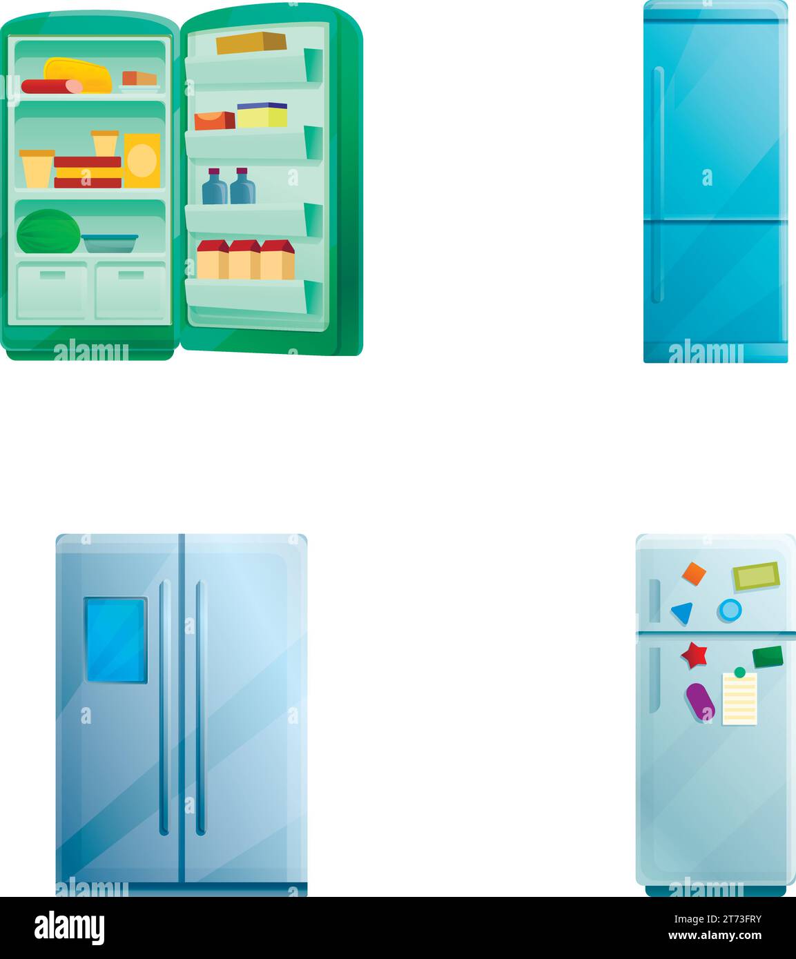 Modern fridge icons set cartoon vector. Different size and color ...