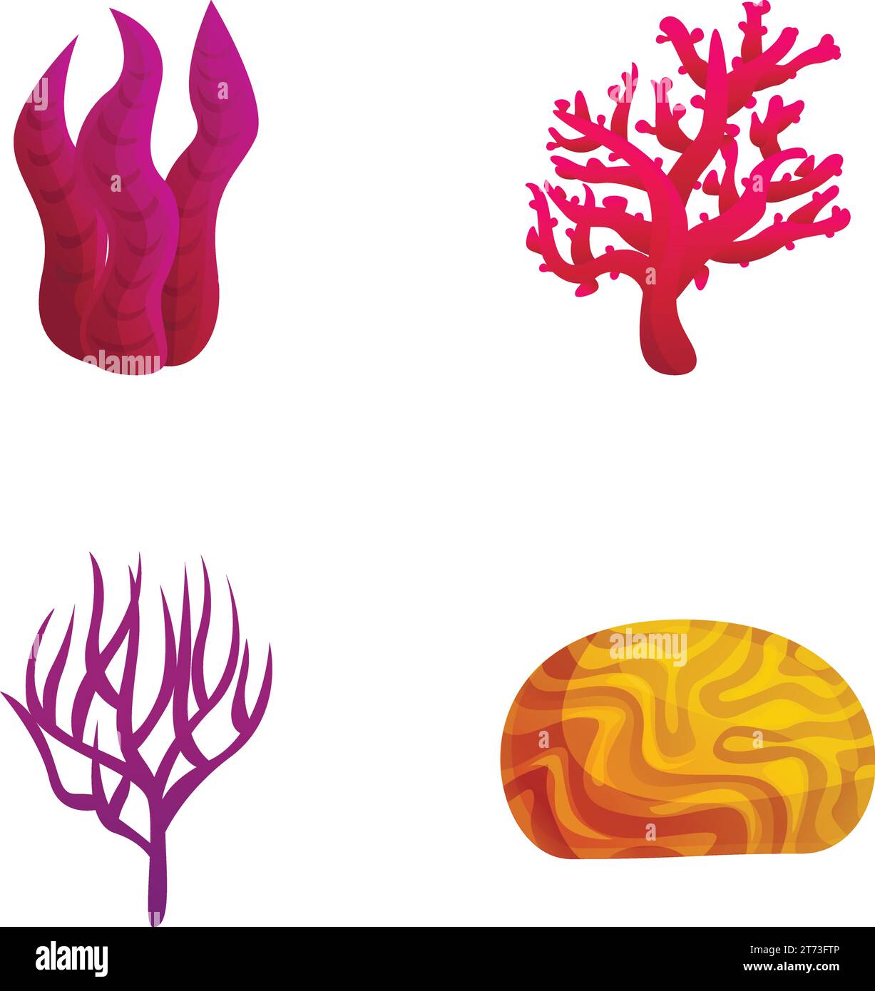 Various algae icons set cartoon vector. Colorful seaweed and coral ...
