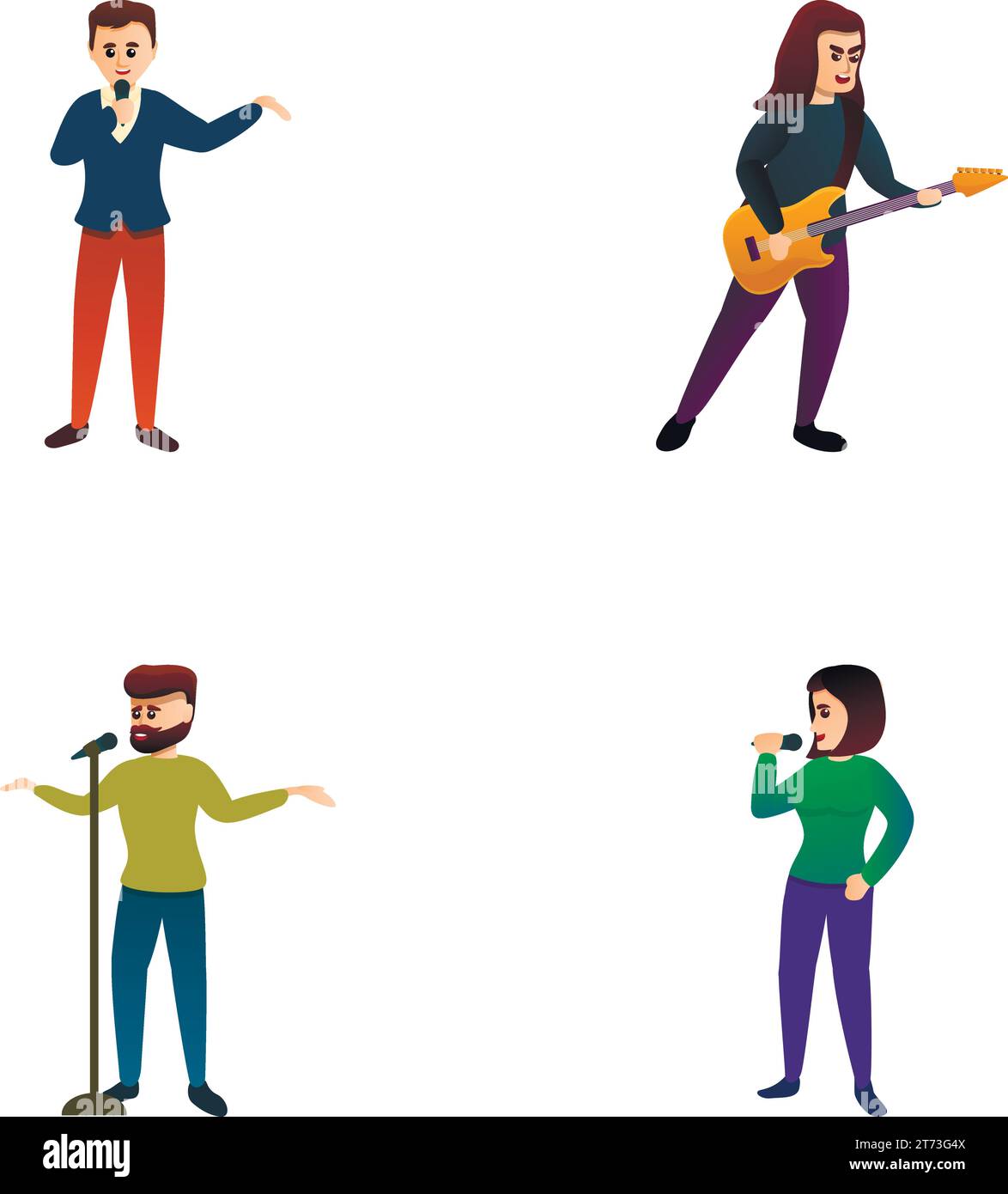 Stage performance icons set cartoon vector. Singer and musician ...