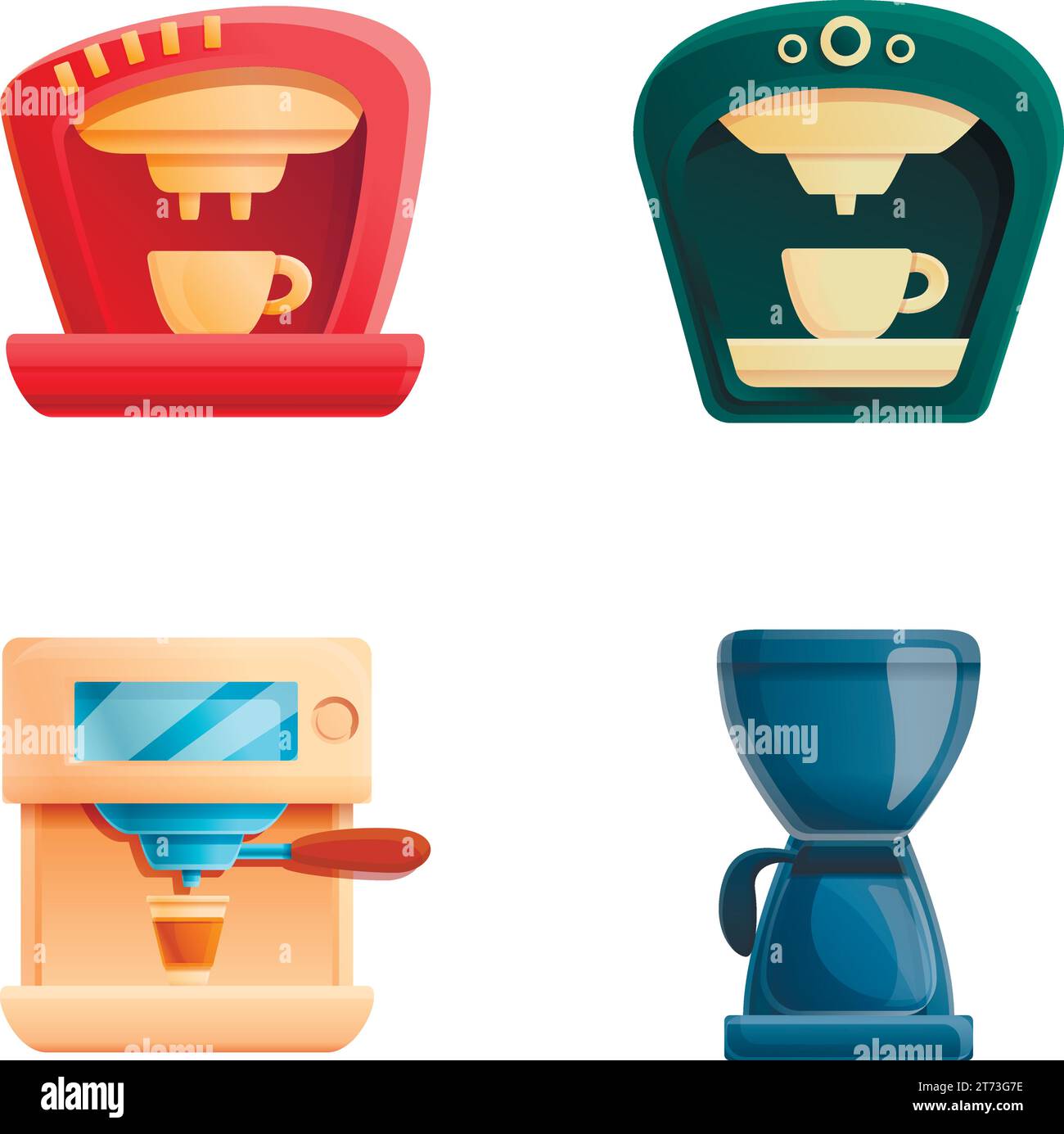 Coffee maker icons set cartoon vector. Coffee pot and espresso machine ...