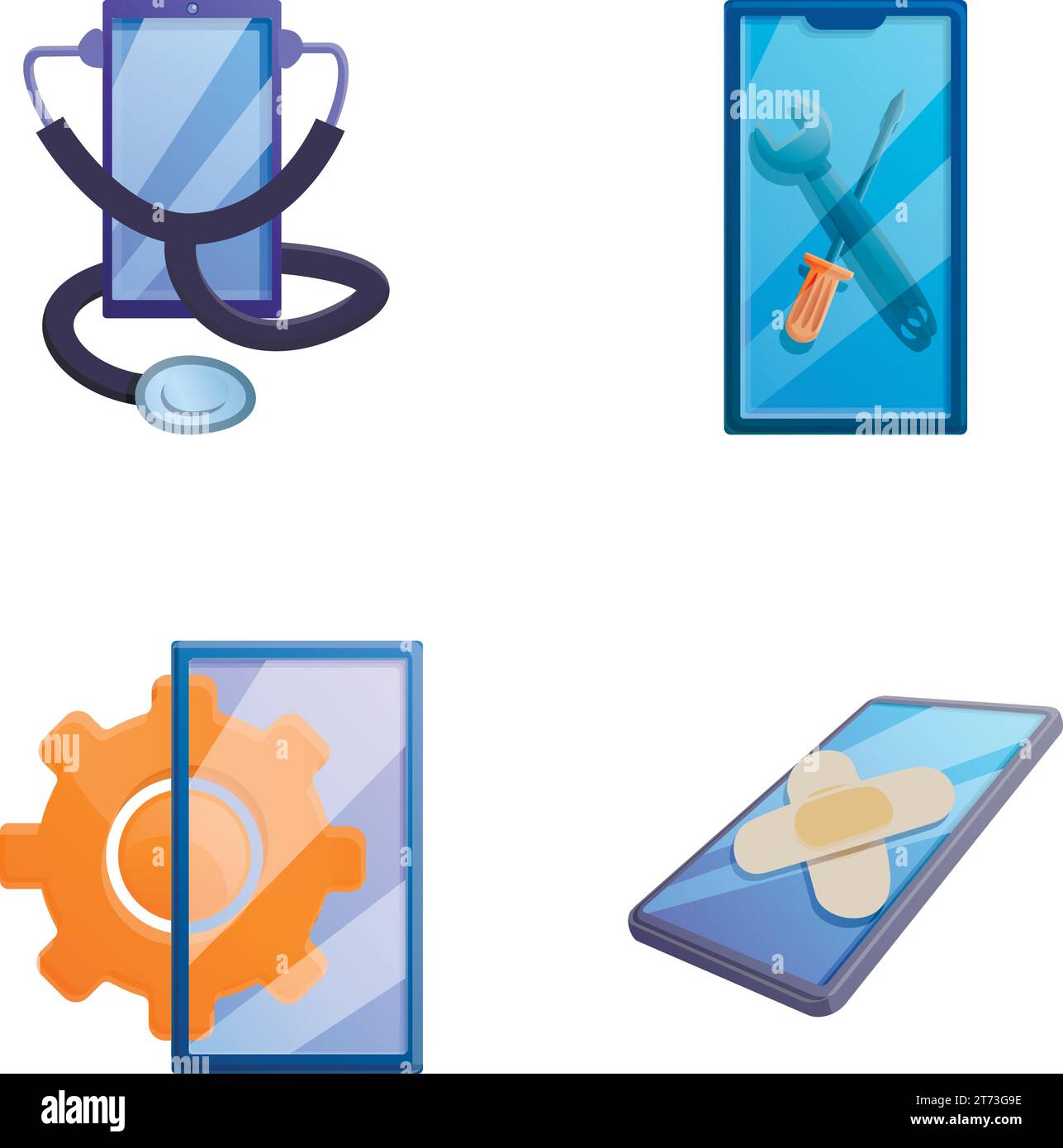 Technical support icons set cartoon vector. Service of software ...