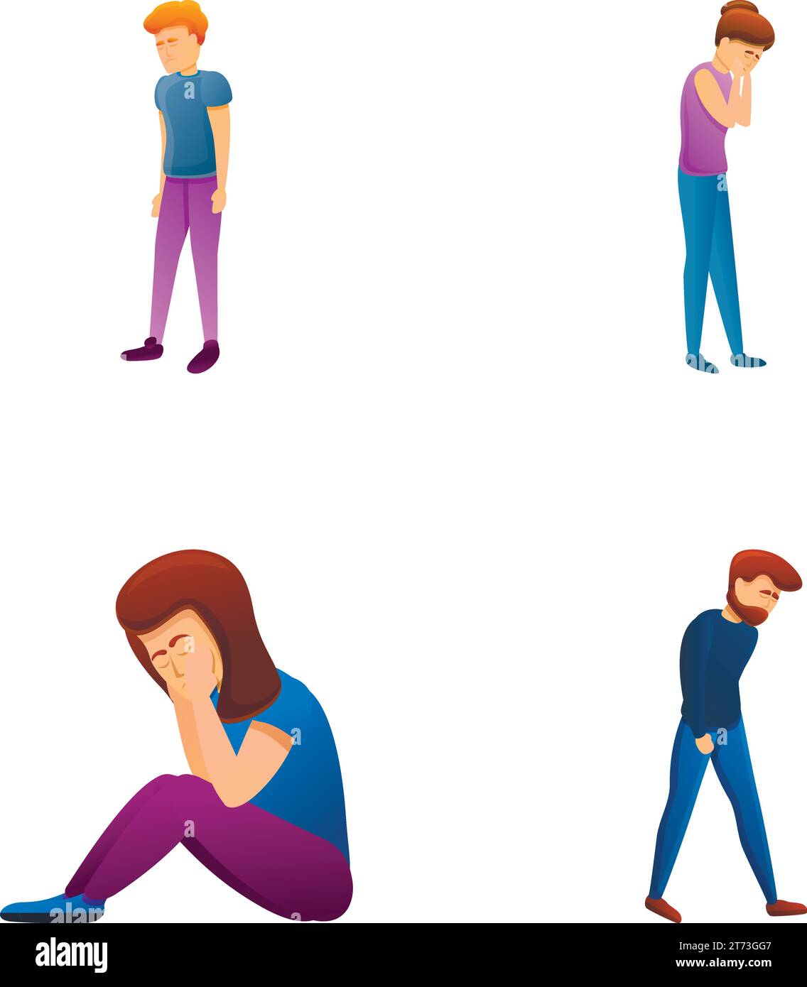 Upset human icons set cartoon vector. Headache, disappointment or shame ...