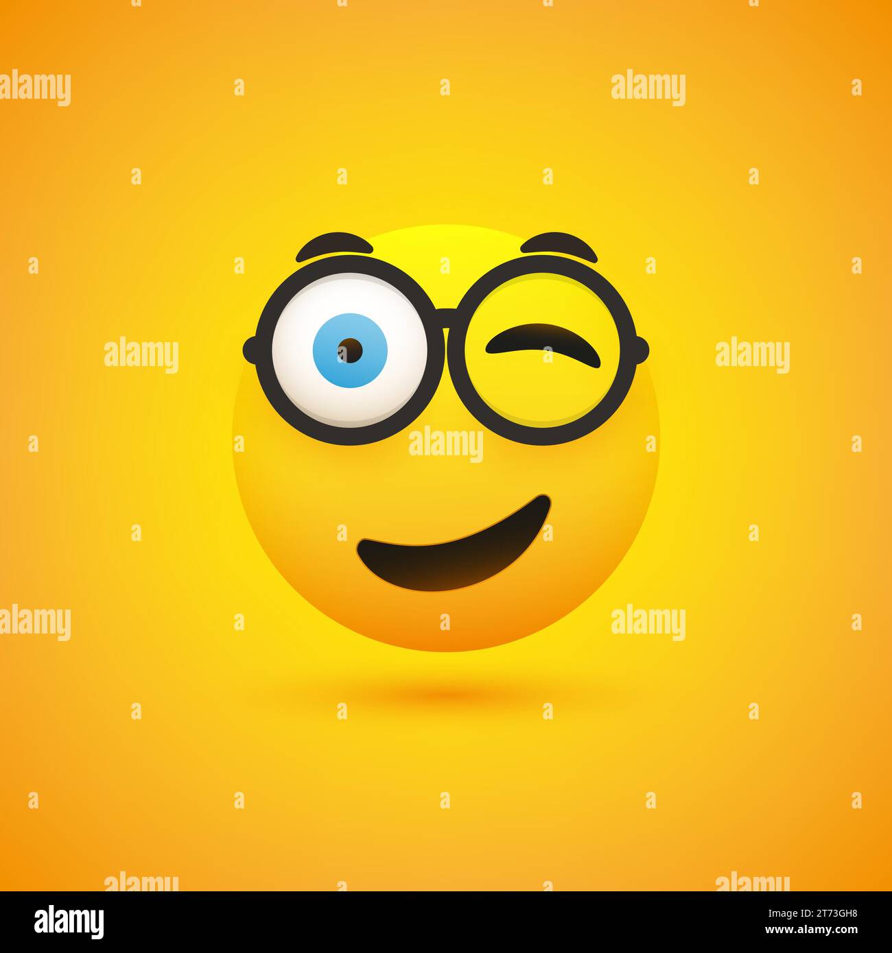Smiling and Winking Emoji with Glasses - Simple Shiny Happy Emoticon on ...