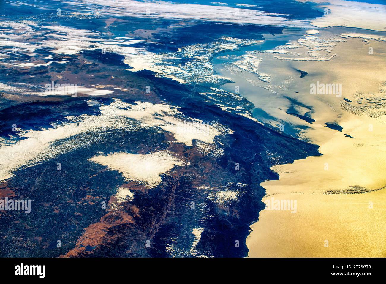 United States West Coast. Digital enhancement of an image by NASA ...