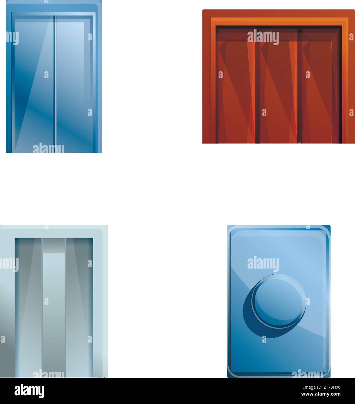 Various elevator icons set cartoon vector. Glass and steel elevator ...