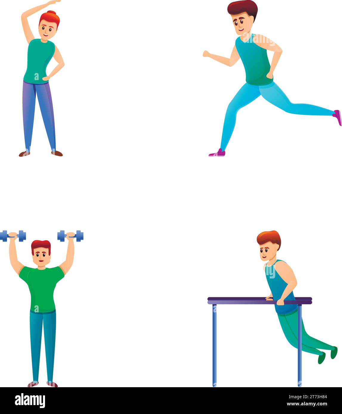 Athlete icons set cartoon vector. Man and woman doing sport. Active ...