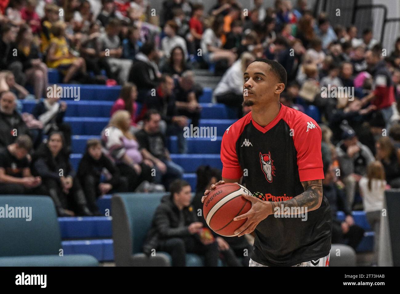Xavier Pinson of Leicester Riders pre match warm ups ahead of the ...