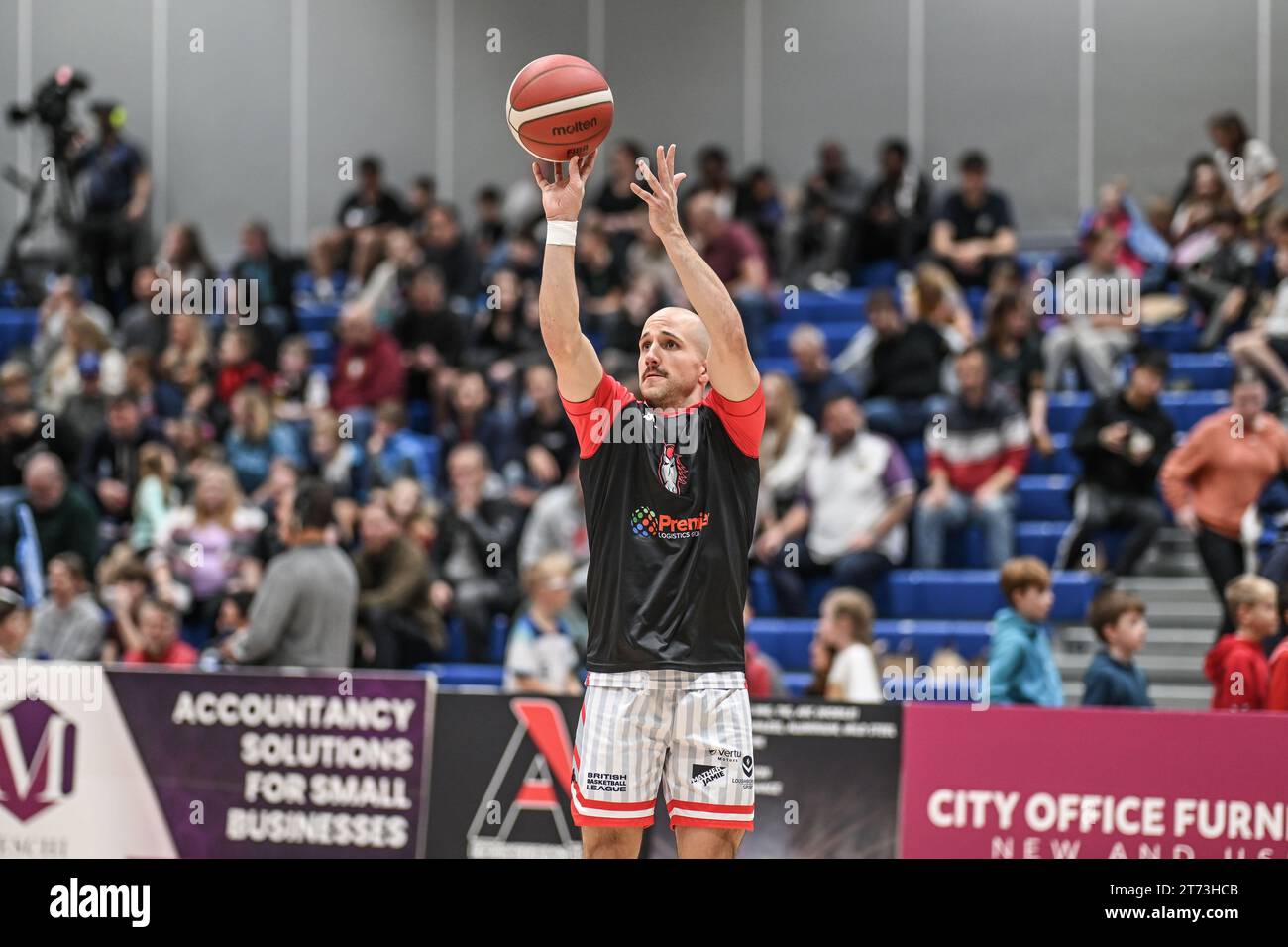 Kimbal Mackenzie of Leicester Riders during pre match warm ups ahead of ...