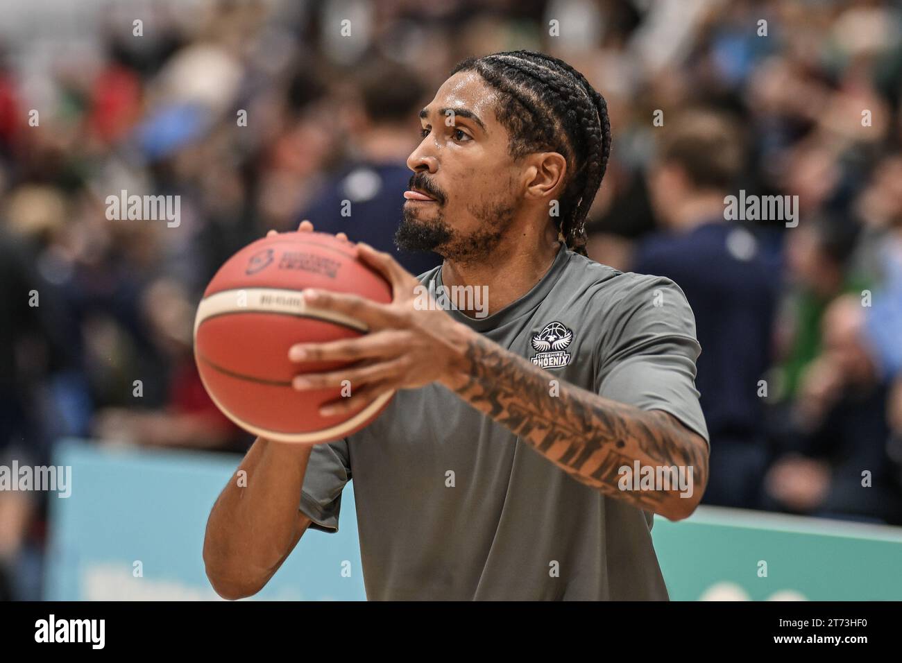 Cam Christon of Cheshire Phoenix during pre match warm ups ahead of the ...