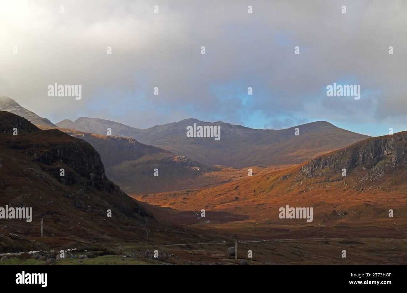 A view of hills of North Harris from the A859 road towards The Clisham ...