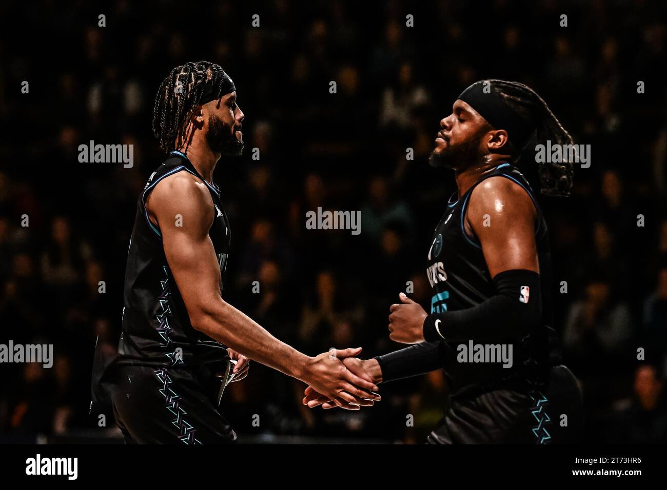 Jacob Wiley #3 of Plymouth City Patriots and Tyrell Green #6 of ...