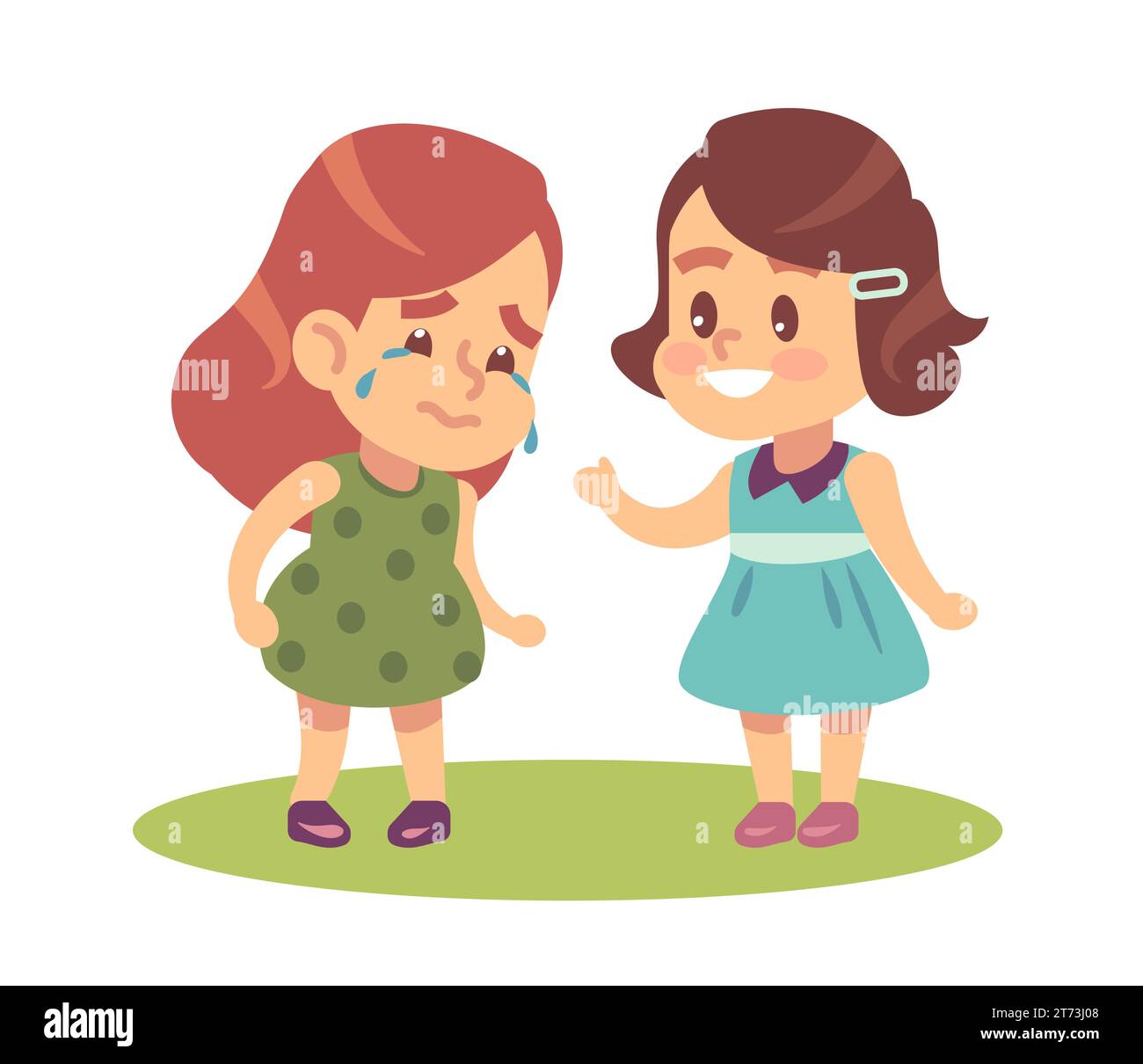 Little girl comforts her crying friend. Unhappy sad child, people ...