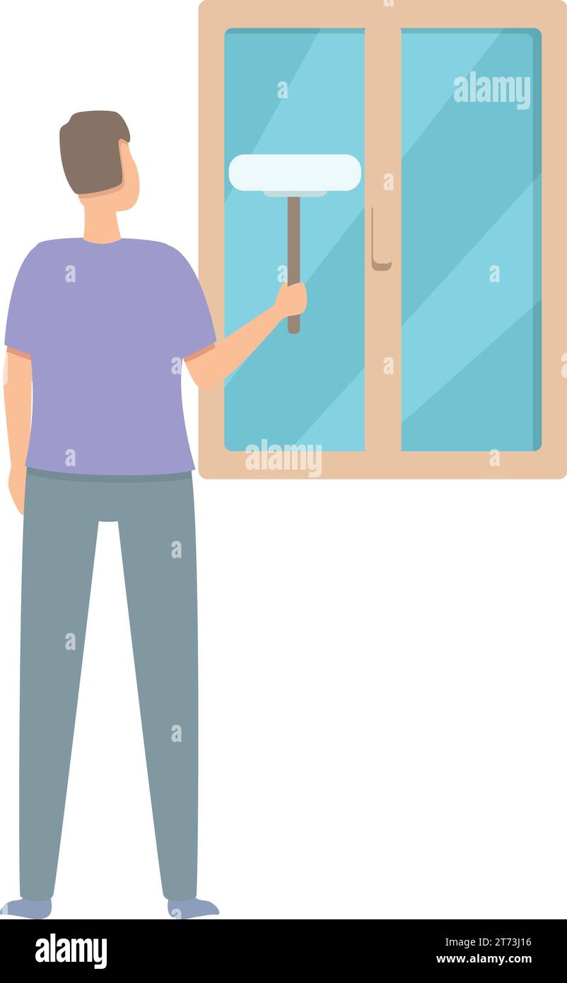 Man cleaning home window icon cartoon vector. Glass cleaning tool ...