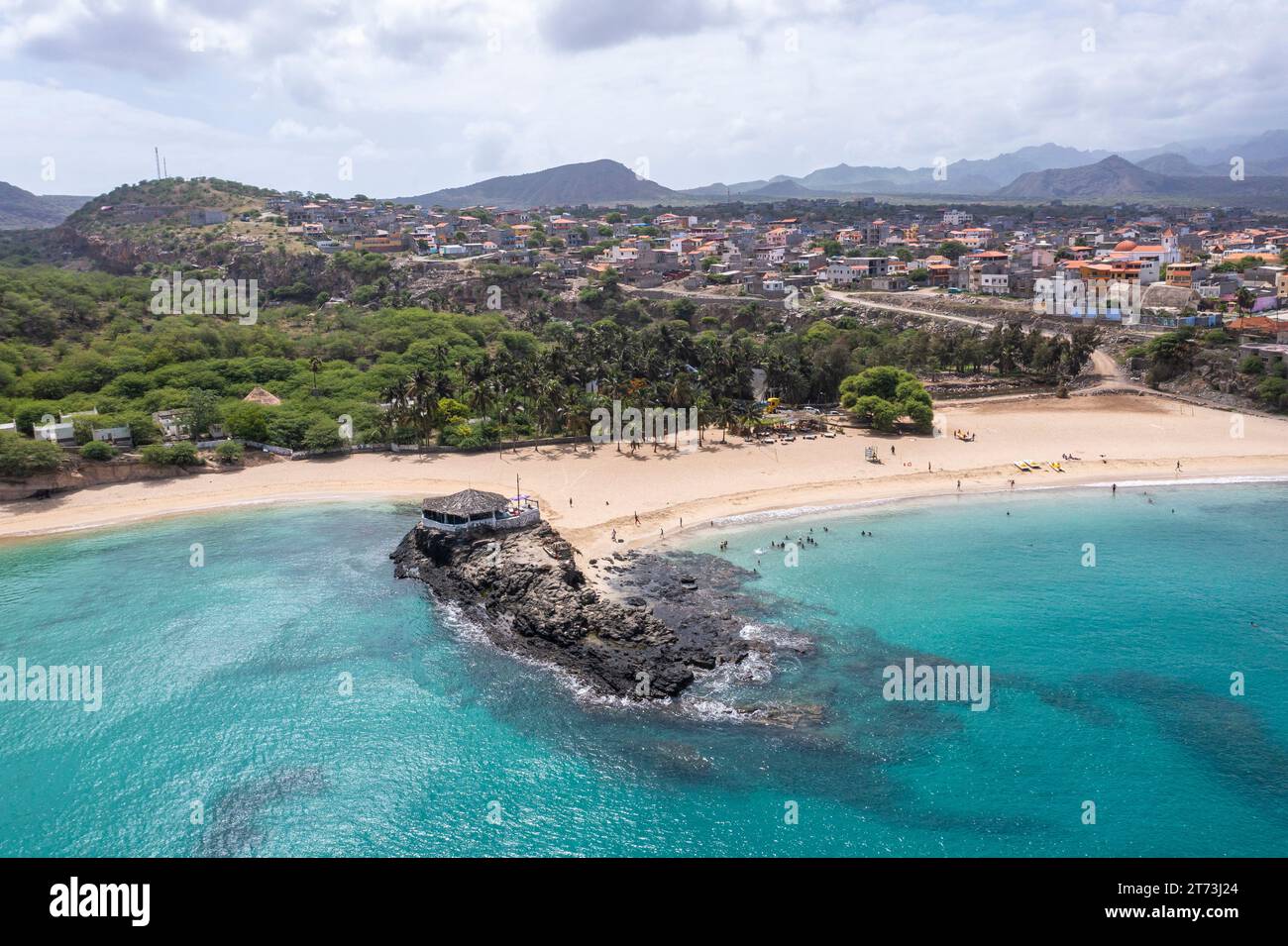 Aerial view of Tarrafal beach in Santiago island in Cape Verde - Cabo ...