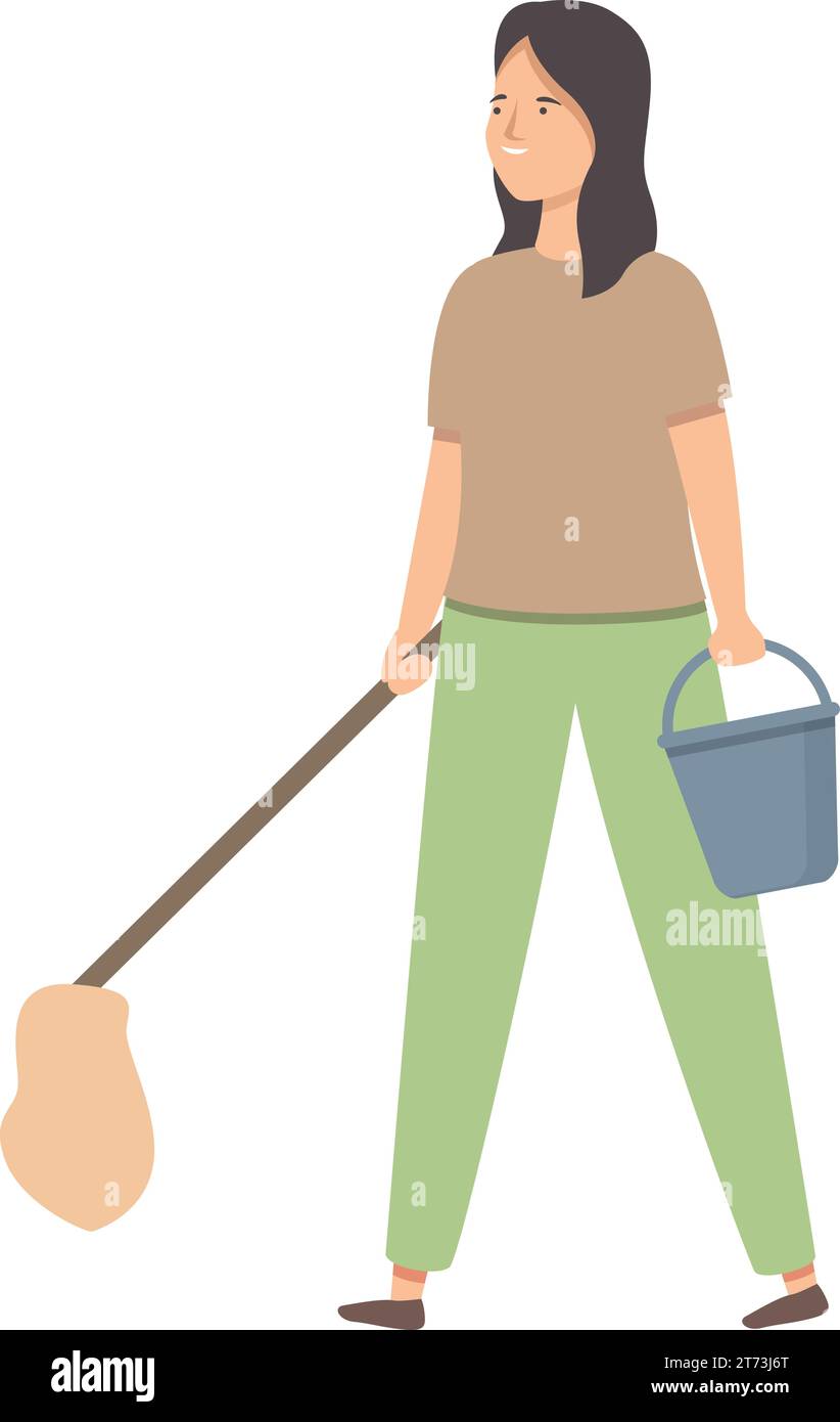 Cleaning woman mop pail Stock Vector Images - Alamy