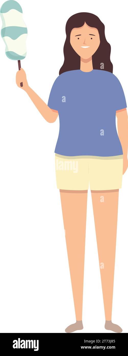 Woman with microfiber dust brush icon cartoon vector. Cleaning indoor ...