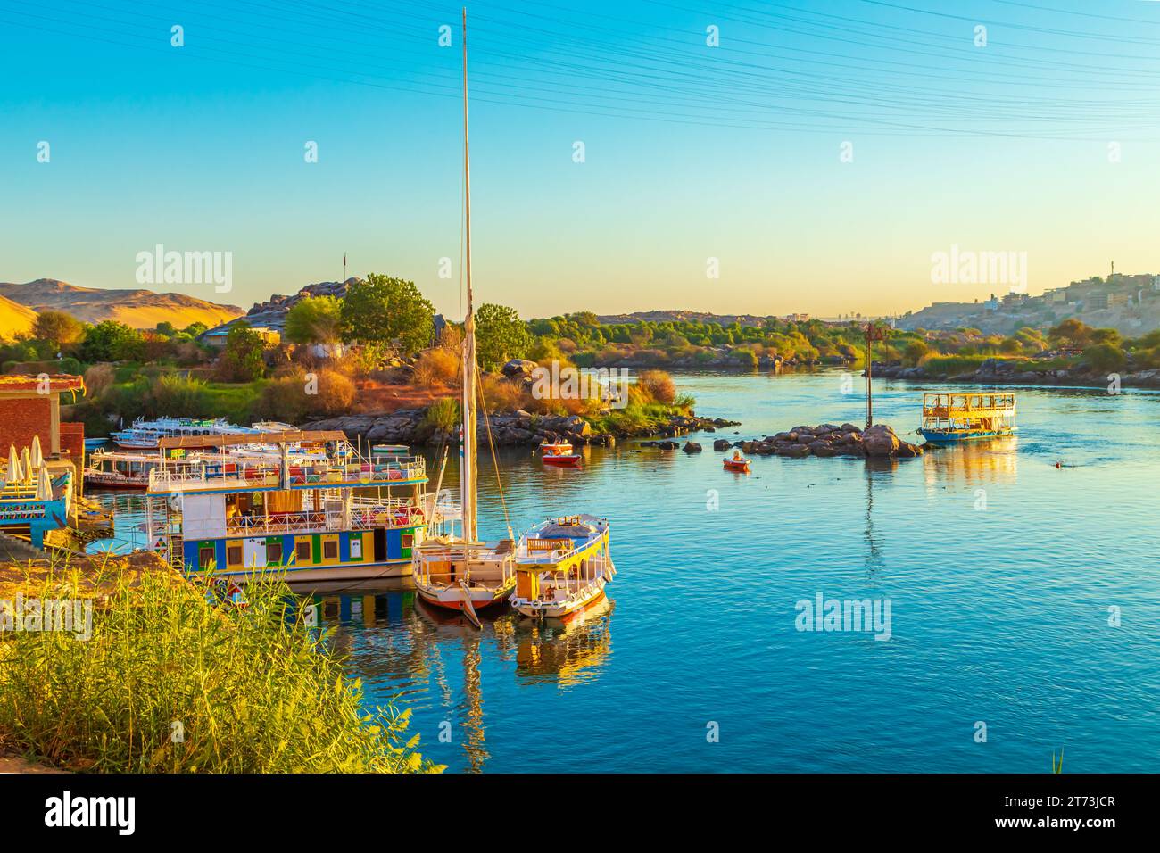 Picturesque dawn on the Nile River near the famous Nubian village ...