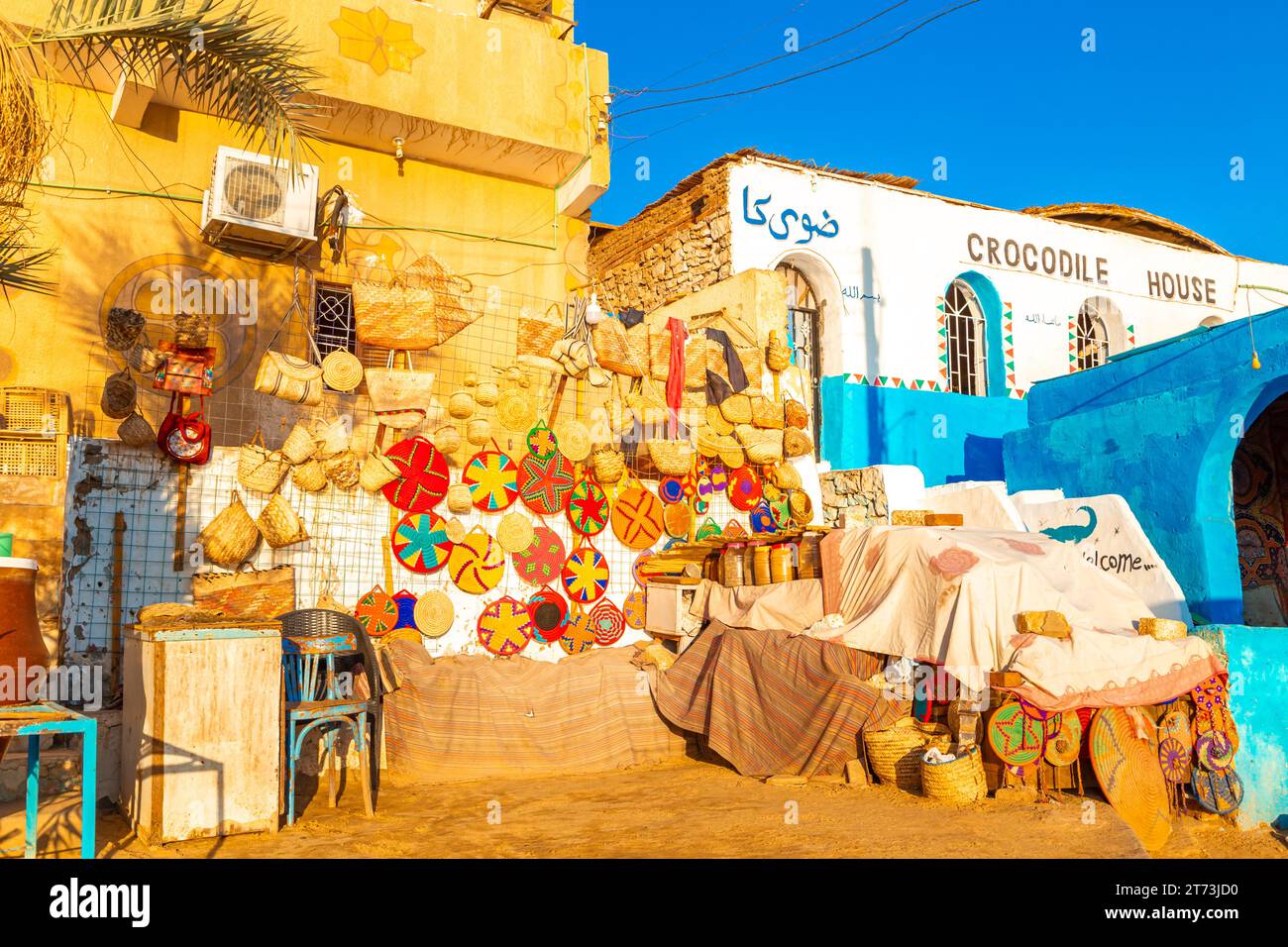 Souvenirs at the market in the famous Nubian village. Aswan, Egypt ...