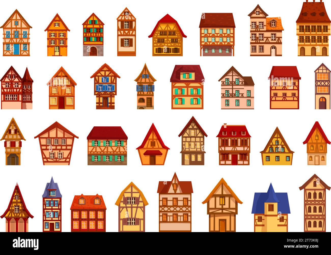 Traditional german houses icons set cartoon vector. Medieval village ...