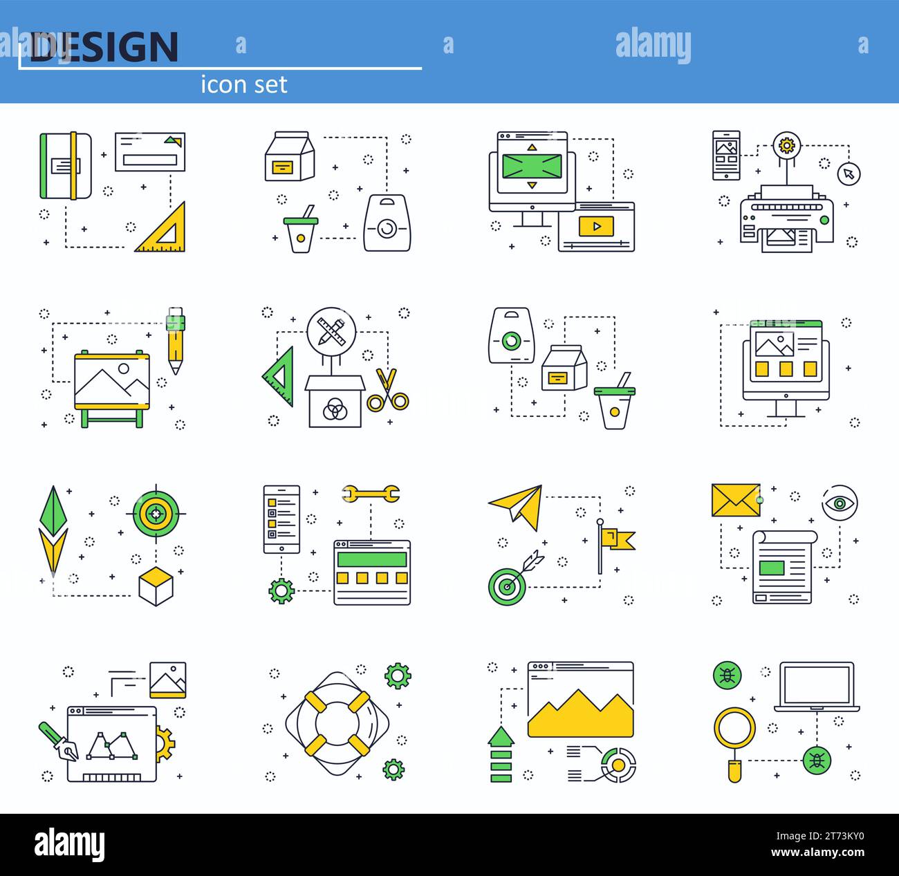 Vector set of computer, business, office and design icons in thin line ...