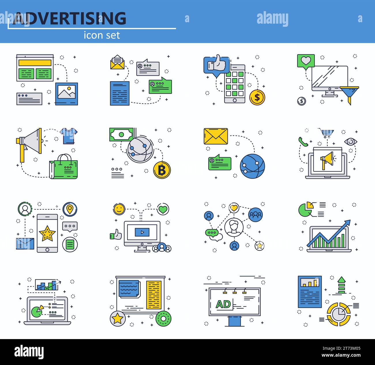 Vector set of business, marketing and advertising icons in thin line ...